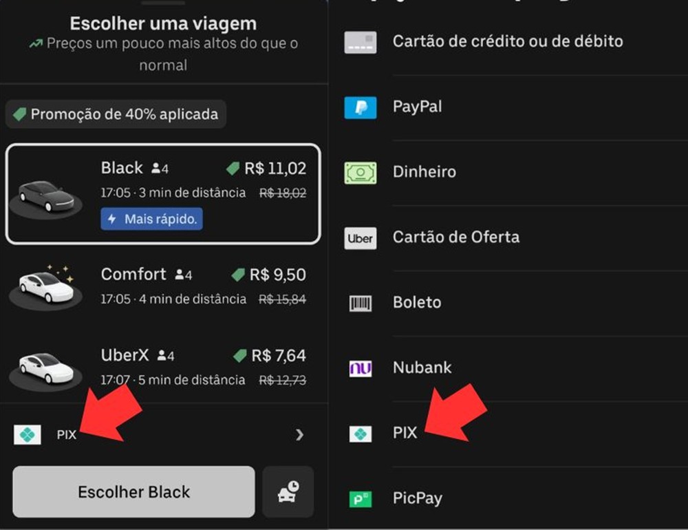 Como pagar corridas na Uber com Pix
